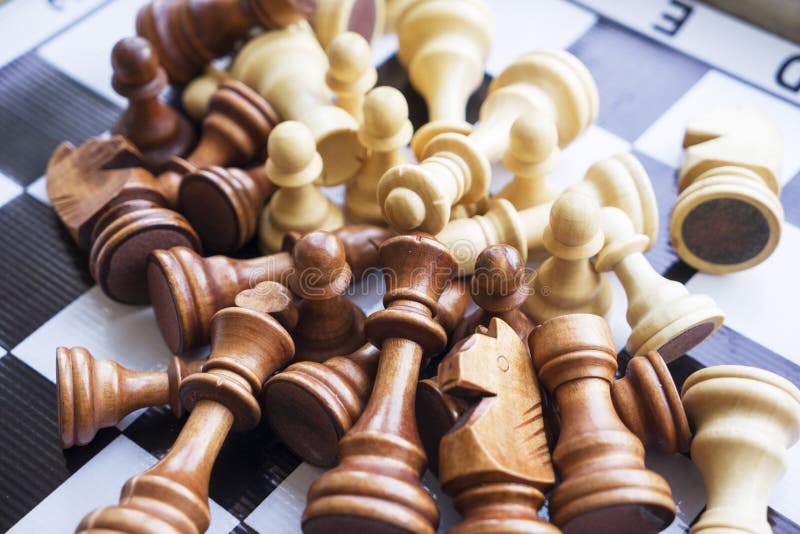 Chess Pieces Scattered on the Chessboard Stock Photo - Image of group ...