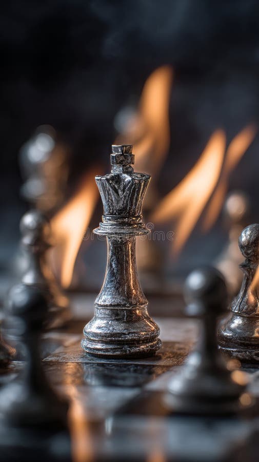 Chess Pieces in Silhouette with Flames in the Background at an Indoor ...