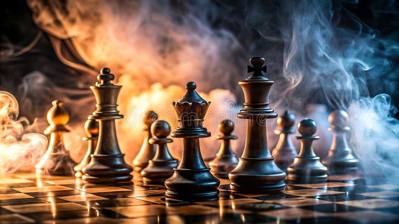 Chess Pieces in Smoke and Light Stock Illustration - Illustration of ...