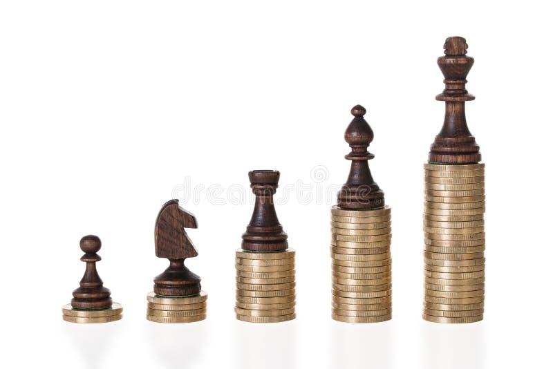 Chess Pieces on Stacked Coins Stock Photo - Image of isolated, growth ...