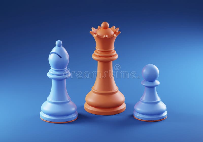 Chess Pieces Standing on Blue Background Strategic Game Stock ...