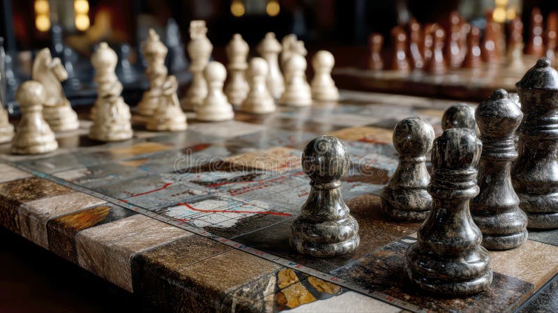 Chess Pieces Representing International Trade Tariffs Map Chessboard ...