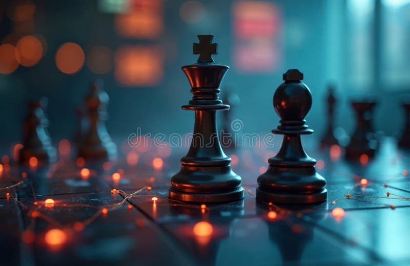 Chess Pieces Strategic Placement Illuminated by Warm Lights Represent ...