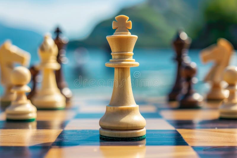 Chess Pieces Strategically Positioned on Chess Board with Lake ...