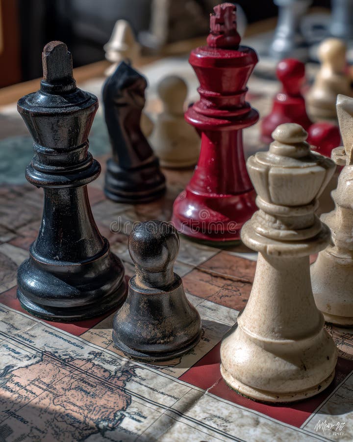 Chess Pieces Standing on a World Map Representing Global Trade War and ...