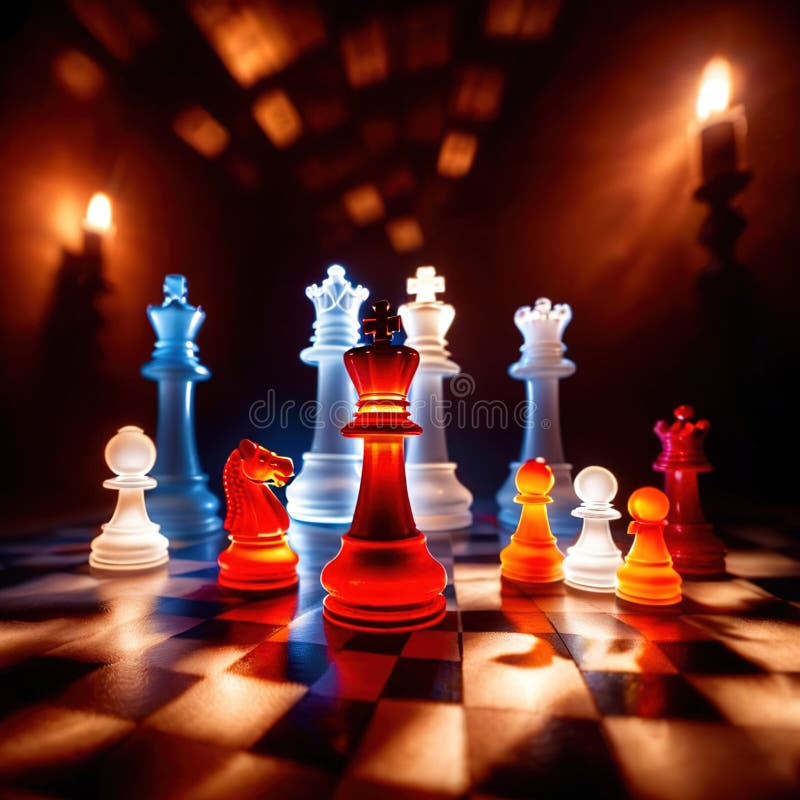 Chess Pieces, Strategy Tactics Game, Colorful Brightly Lit, Glowing ...