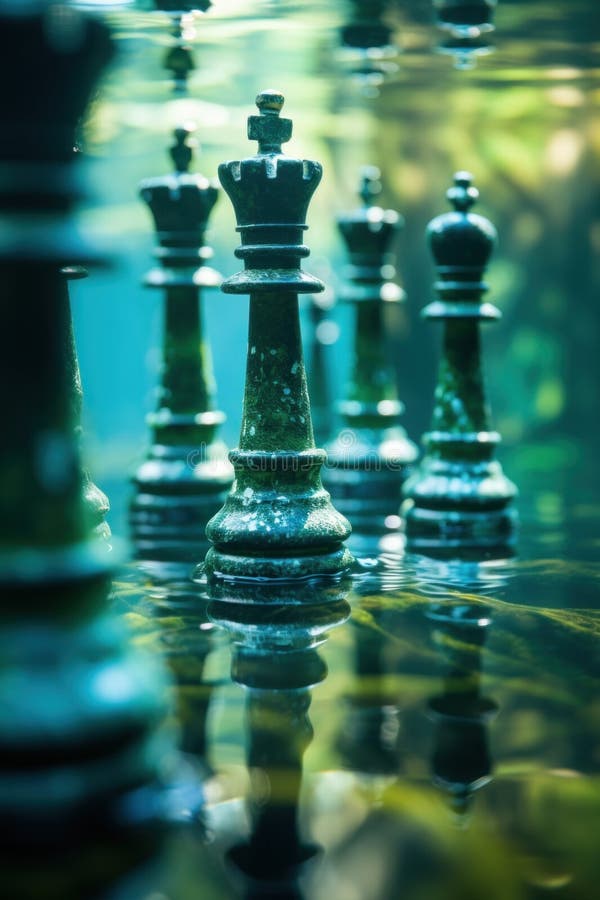 Chess Pieces in Water with Reflection, AI Stock Image - Image of ...