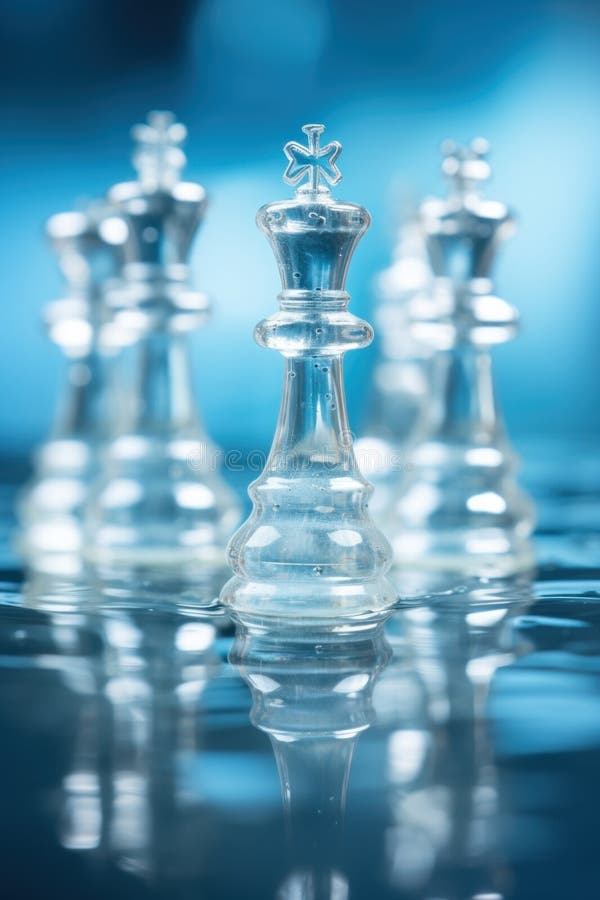 Chess Pieces on Water Surface with Blue Background, AI Stock Photo ...