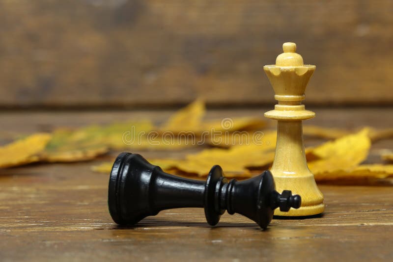 Chess Pieces - White Queen and Defeated Black King Stock Image - Image ...