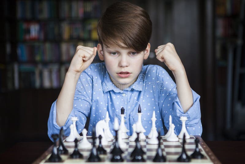 Chess player, smart boy. stock photo. Image of home - 186870336