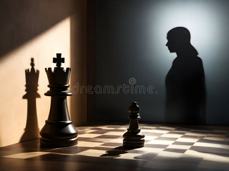 A Chess Queen and a Pawn Casting the Human Shadow on the Wall Behind it ...