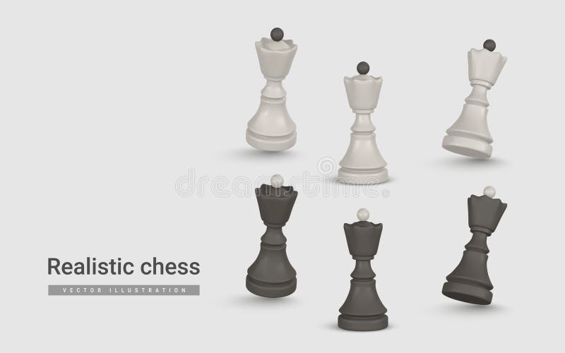 Chess Queen Pieces in Realistic 3D Style with White and Black Colors ...