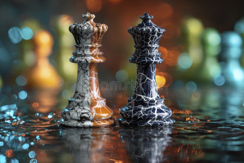 Chess Queens on a Reflective Surface, Artistic Stock Illustration ...