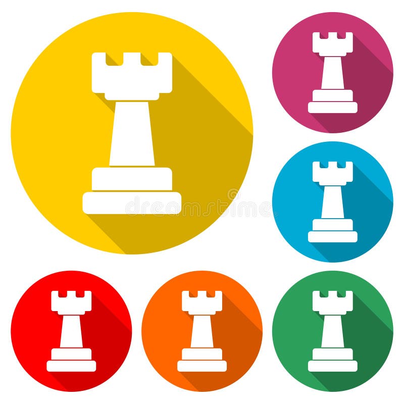 Chess Rook Icon, Color Icon with Long Shadow Stock Vector ...