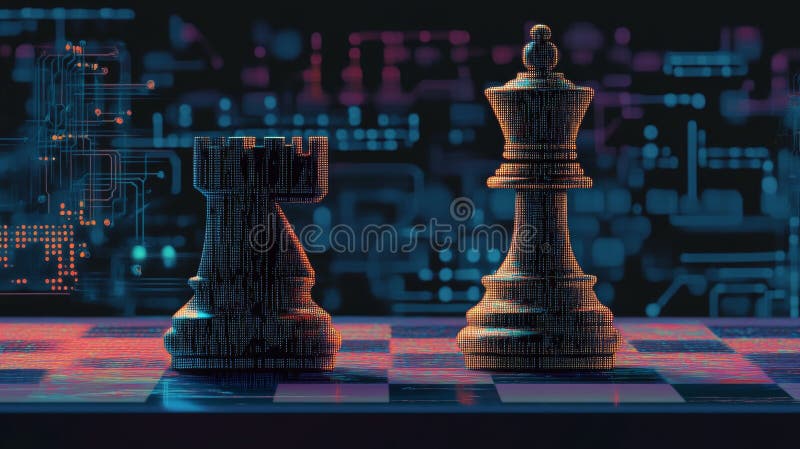 Chess Rook and King on a Digital Chessboard with Tech Elements Stock ...
