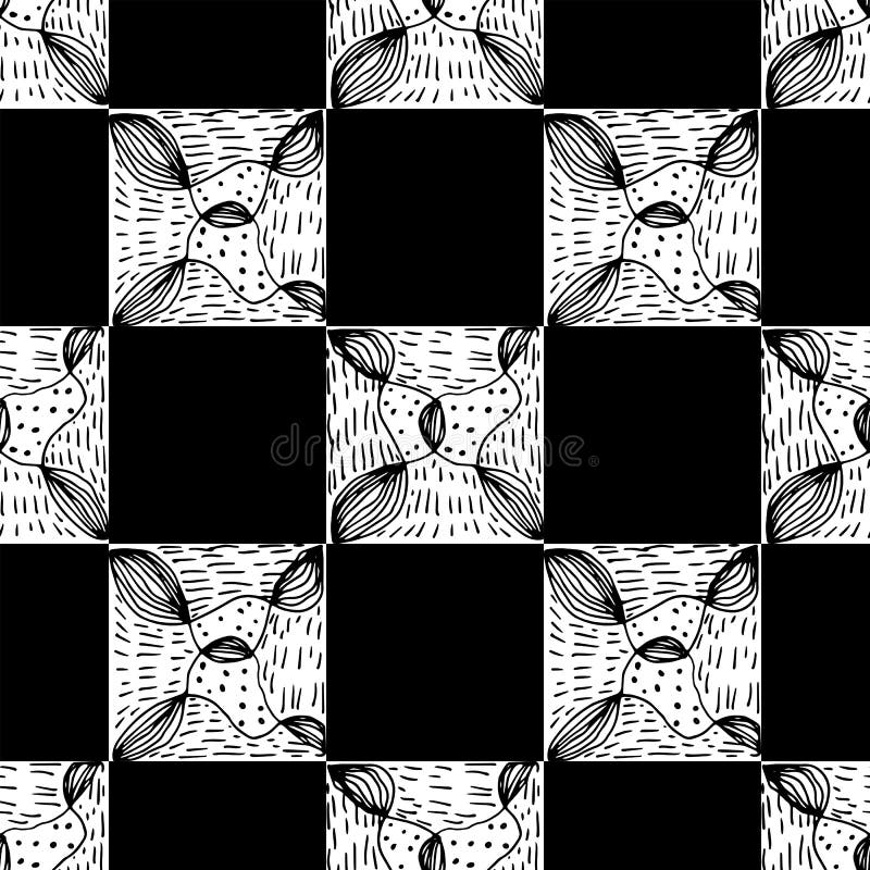 Chess Seamless Pattern. Monochrome Hand Drawn Vector Stock Illustration ...