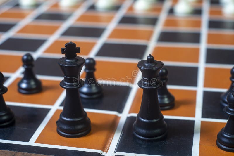 Chess Set on the Chess Board. Close Up Black Chess Game Pieces, Figures ...