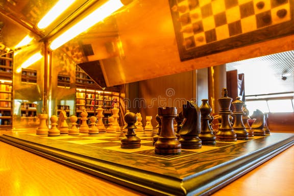Chess Set in a Cruise Ship Library Stock Image - Image of knight, ship ...