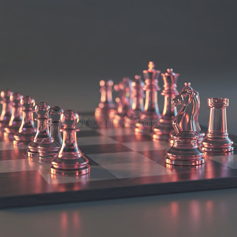 A Chess Set Featuring Translucent, Possibly Glass Pieces with a ...