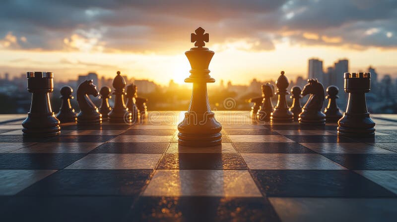 A Chess Set Illuminated by a Sunset, Symbolizing Strategy and ...