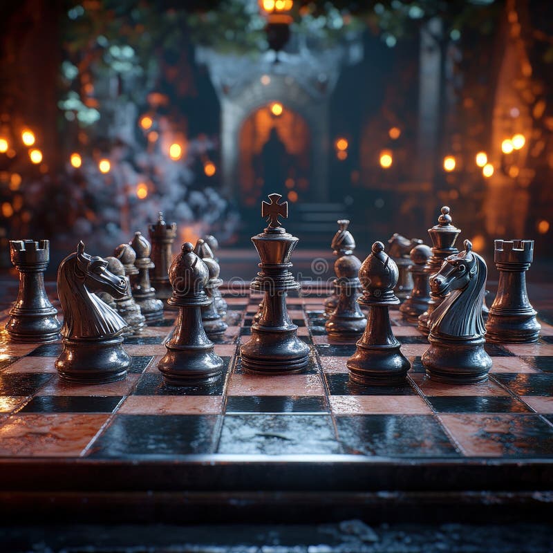 Chess Set in Medieval Hall, Dramatic Lighting, Fantasy Atmosphere Stock ...