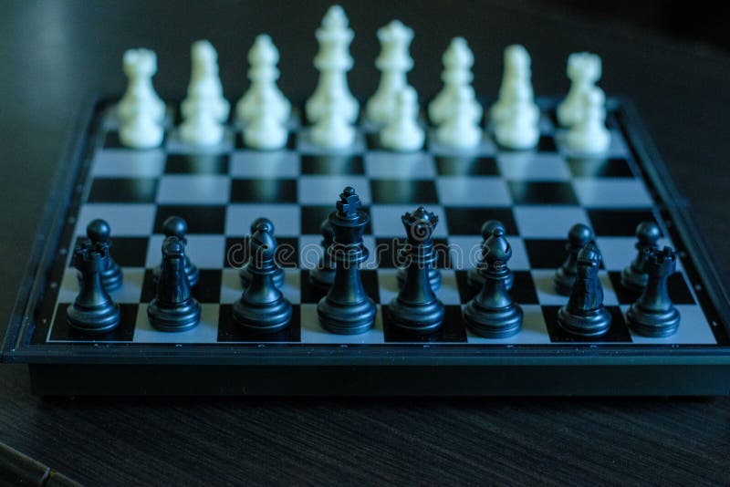 Chess Setup and Awaiting White`s Move Stock Image - Image of black ...