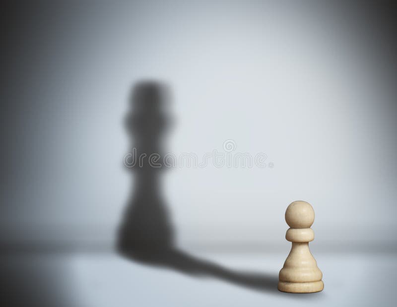 Chess Pawn Standing In A Spotlight Shadow Of King Stock Image - Image ...