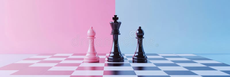 Chess Showdown on a Vibrant Two-tone Pink and Blue Background Featuring ...