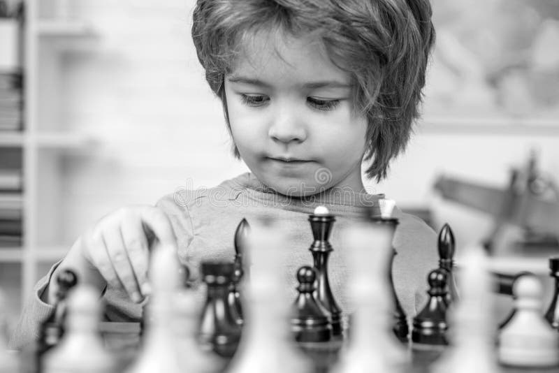 Chess Strategy. Kid Playing Chess. Thinking Kid. Stock Image - Image of ...