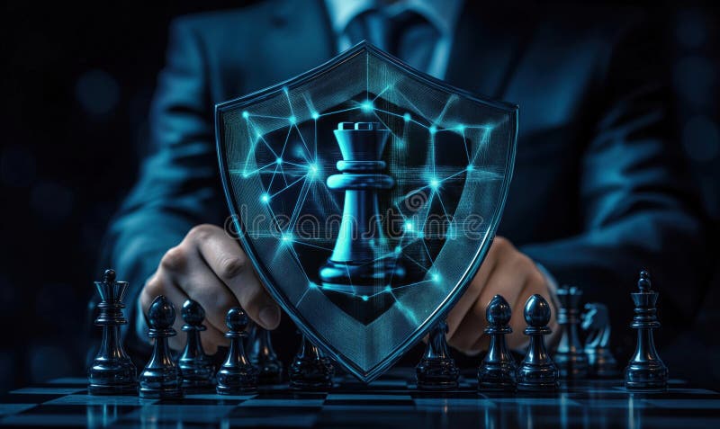 Chess Strategy and Protection Concept with Digital Shield and King ...