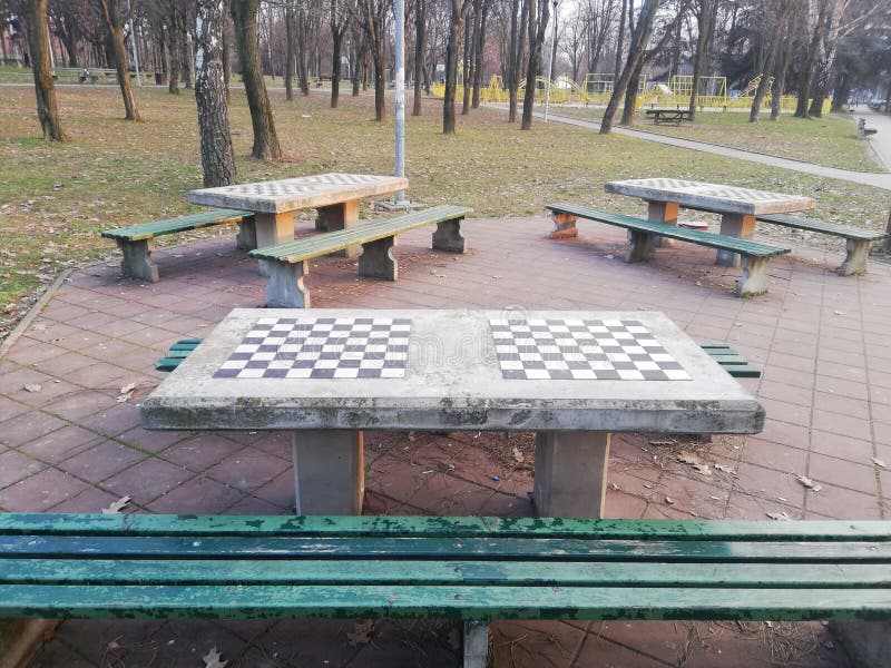 Chess Tables in Public Park, Bele Vode, Belgrade, Serbia Stock Image ...