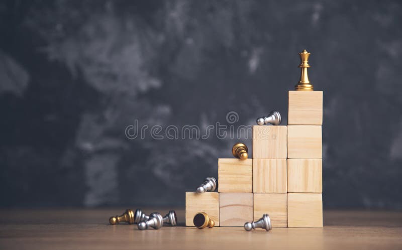 Chess on the wooden blocks stock image. Image of game - 270078677
