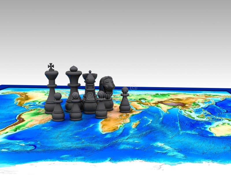 Chess on the world - 3D stock illustration. Illustration of challenge ...