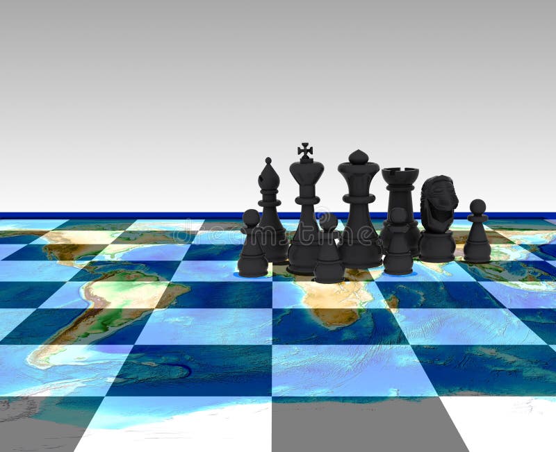 Chess on the world - 3D stock illustration. Illustration of challenge ...
