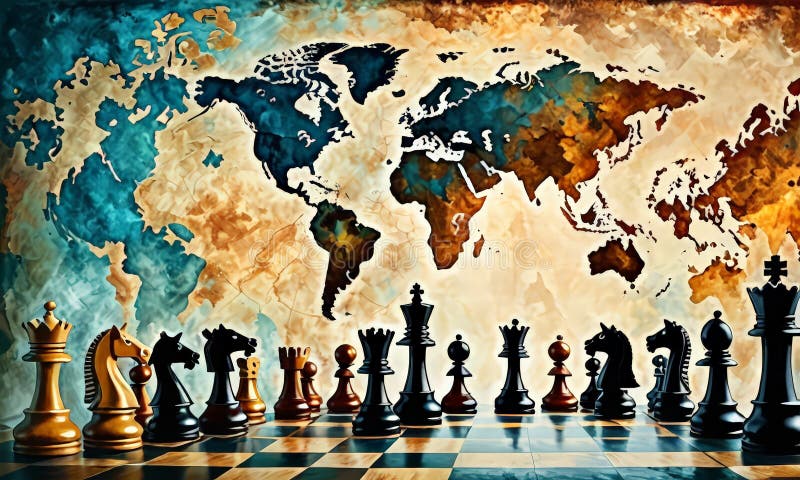 Chess and world map stock illustration. Illustration of painting ...