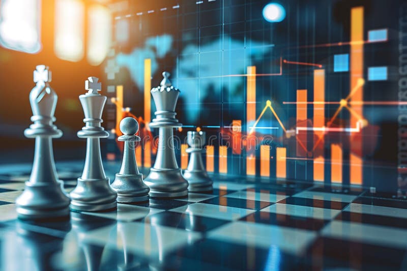 A Chessboard with Analytical Graphs and Charts in the Background ...