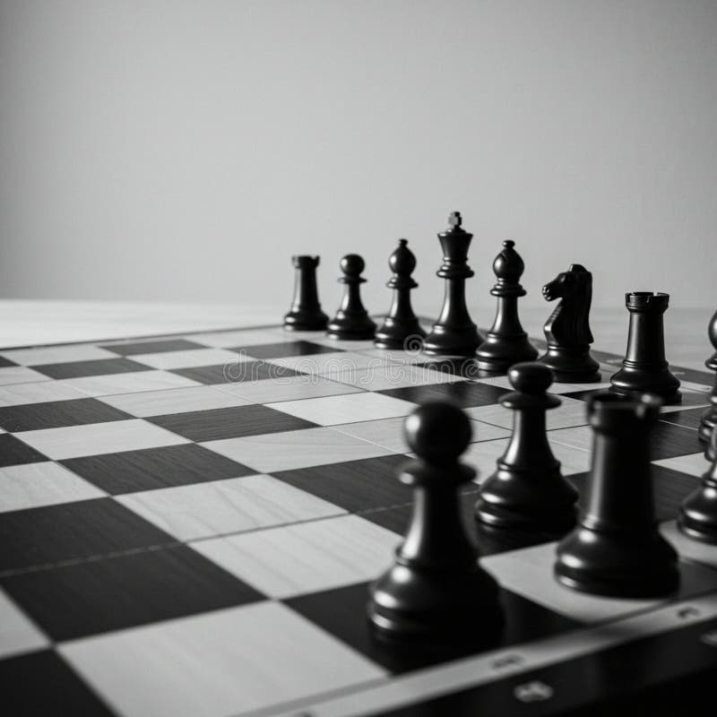 Chessboard with Black Pieces Arranged in Starting Positions on a Grid ...