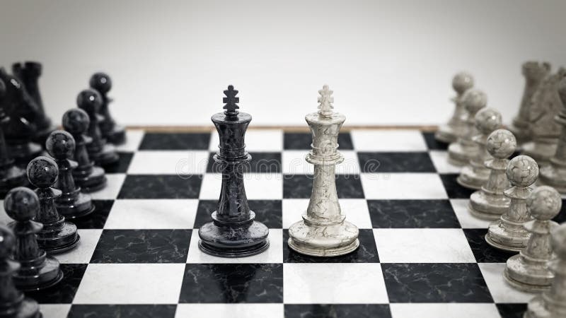 Chessboard with Black and White Kings Facing Each Other. 3D ...
