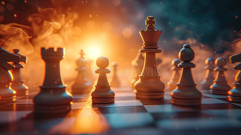 Chessboard with Chess Pieces. Bright Lighting, Backlight. Horizontal ...