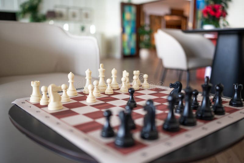 Chessboard with Chess Pieces Displaying Starting Position in Hotel ...