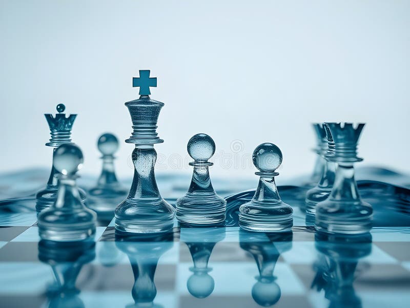 The Chessboard with Glass Chess Pieces Submerged in Water. the Water ...