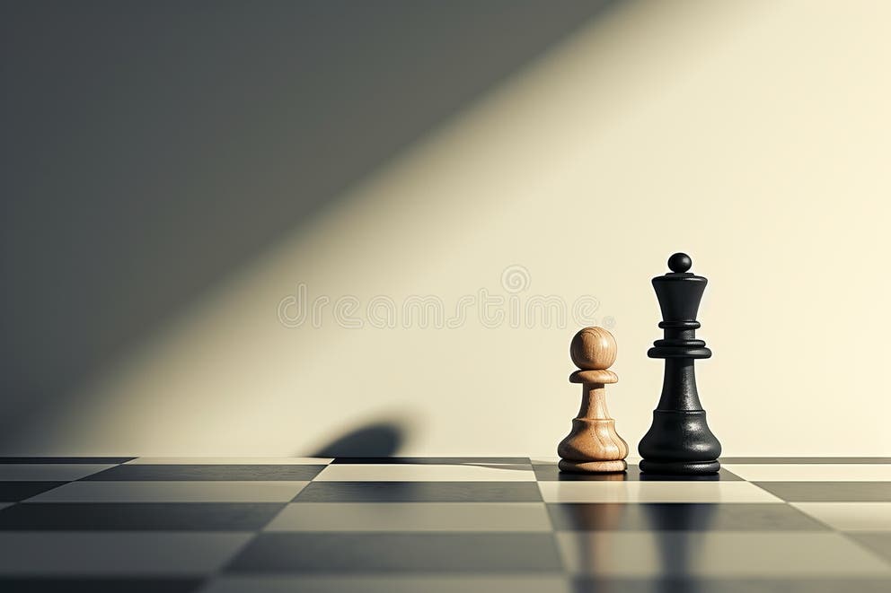 Chessboard with King and Pawn Standing Side by Side, Shadows on Board ...