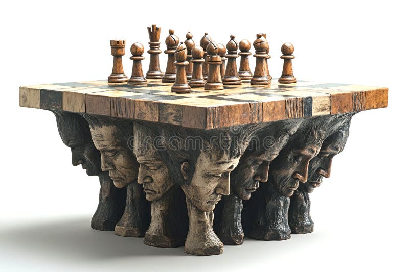 Chessboard Made of Wood Supported by Carved Heads Representing the Deep ...