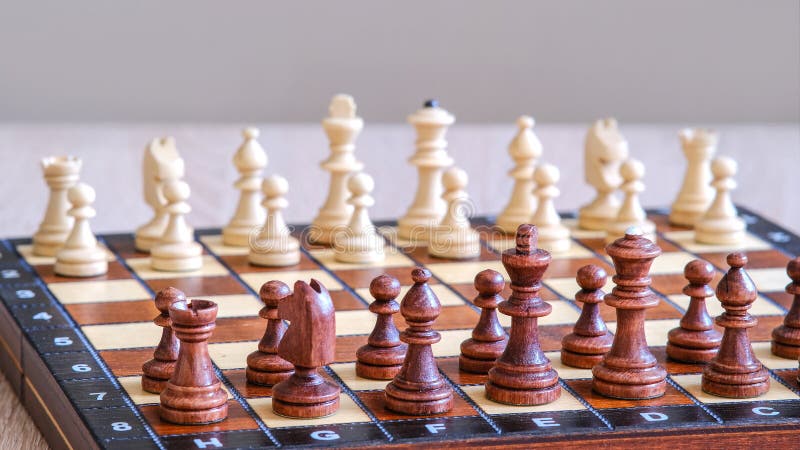 A Chessboard with the Pieces Arranged. Stock Photo - Image of black ...