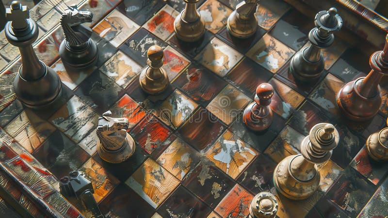 Chessboard with Pieces Set Up for a Game in Progress Stock Illustration ...