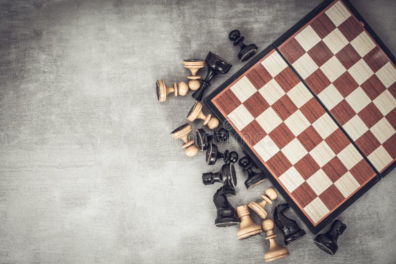 Chessboard and Scattered Chess Pieces, Top View Stock Image - Image of ...