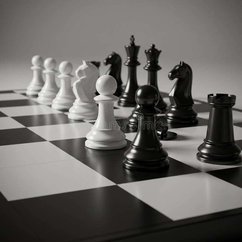 Chessboard with a Set of Pieces Arranged for Play. White Pieces Include ...