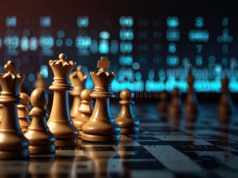 Chessboard Strategy in Digital Era with Futuristic Blue Background ...