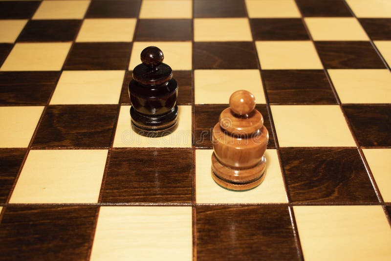 A Chessboard with Two Opposing Pawns Stock Photo - Image of pawn, king ...