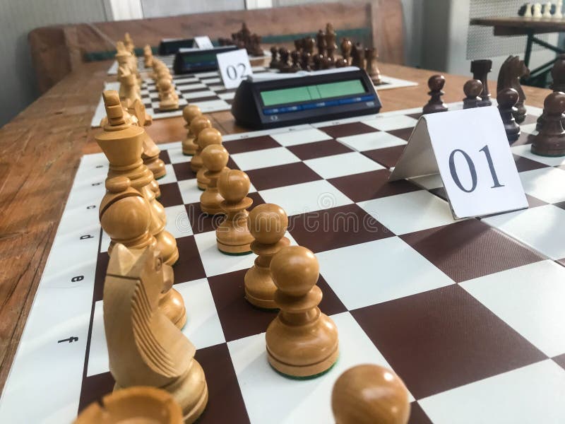 Chessboards Ready for a Chess Tournament Stock Photo - Image of pawn ...
